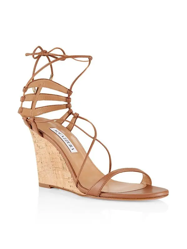 AQUAZZURA Bellissima 100mm Leather Lace-up Wedge Sandals