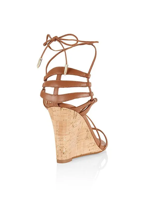 AQUAZZURA Bellissima 100mm Leather Lace-up Wedge Sandals