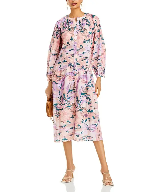 Misook Floral Drop Waist Balloon Sleeve Midi Dress In Rose Petal/Multi -  25% Off | Editorialist