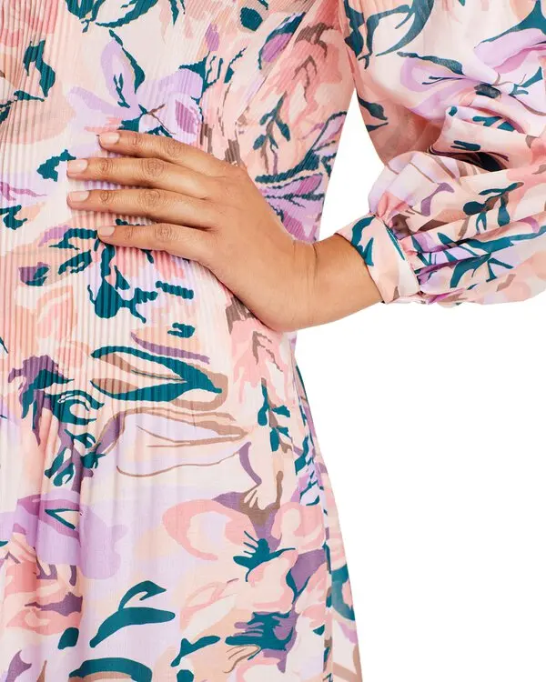 Misook Floral Drop Waist Balloon Sleeve Midi Dress In Rose Petal/Multi -  25% Off | Editorialist