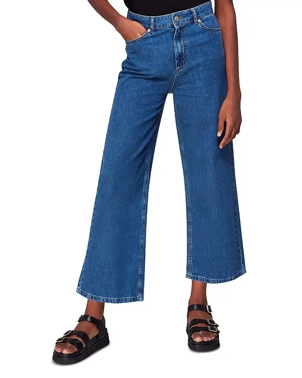 Whistles Cotton Cropped Wide Leg Jeans - Denim