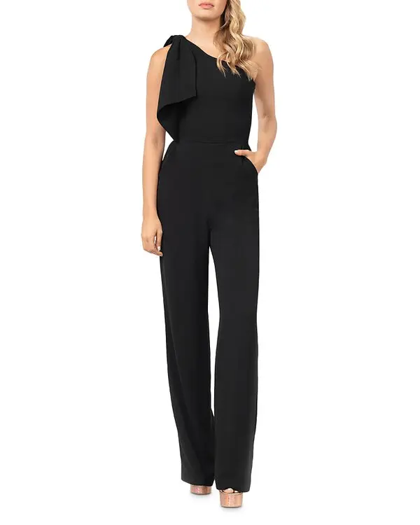 Dress The Population One-shoulder Jumpsuit With Bow Detail - Black