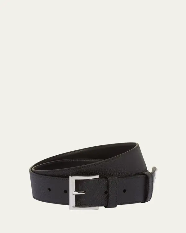 Prada Saffiano Leather Belt With Triangle Logo - Black
