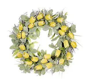 PULEO INTERNATIONAL Puleo 24' Tulip Floral Spring Wreath With Green Leaves - One-color