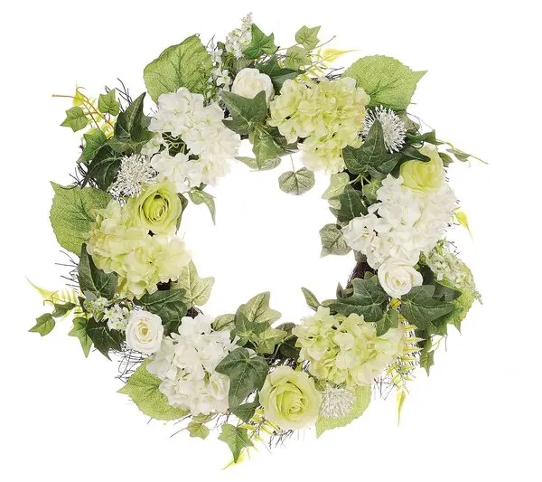 PULEO INTERNATIONAL Puleo 24' Hygrangea,rose Floral Spring Wreath W Ith Green - One-color