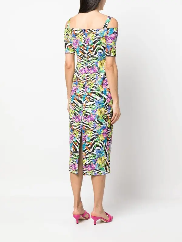 Just Cavalli Mix-print Off-shoulder Midi Dress