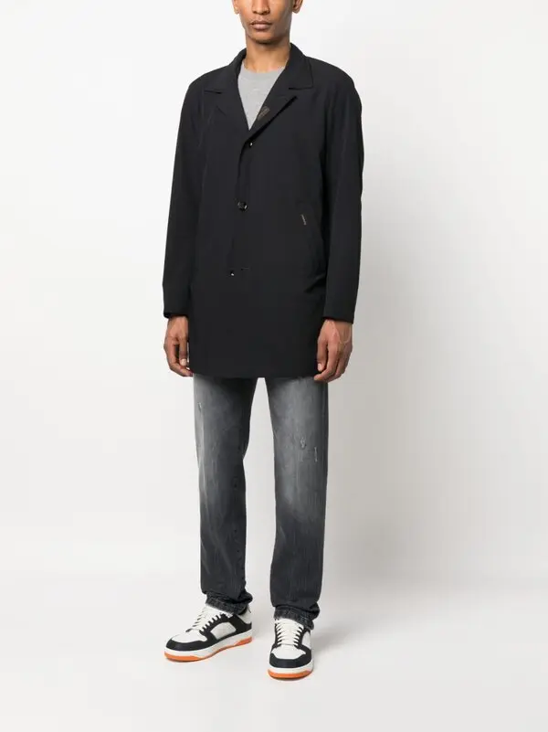 MOORER Stand-up Collar Raincoat - Black