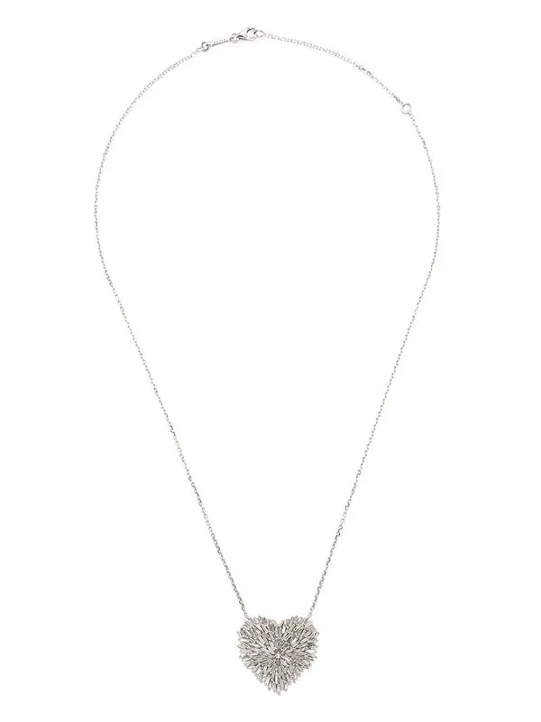 SUZANNE KALAN 18kt White Gold Diamond Heart Necklace - Silver