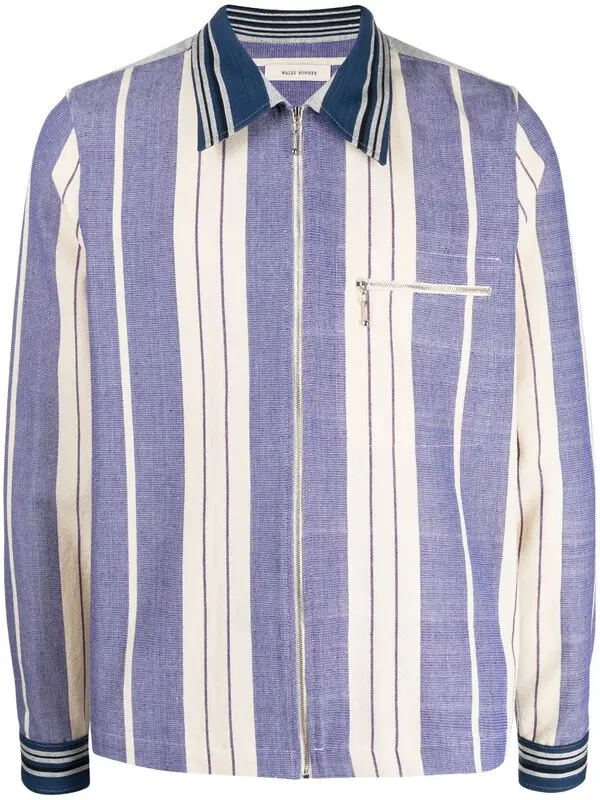 WALES BONNER Atlantic Striped Zipped Jacket - White