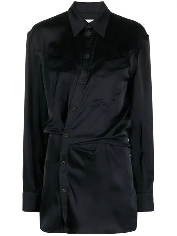 Off-White Ruched Asymmetric Shirt Dress