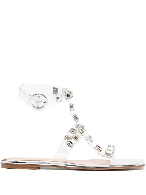 GIANVITO ROSSI Crystal-embellished Flat Sandals - Silver