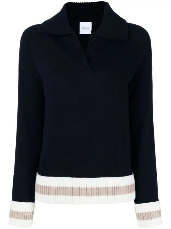 MADELEINE THOMPSON V-neck Knitted Jumper - Blue
