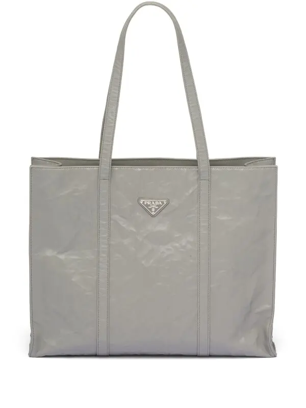 Prada Large Leather Tote Bag - Grey