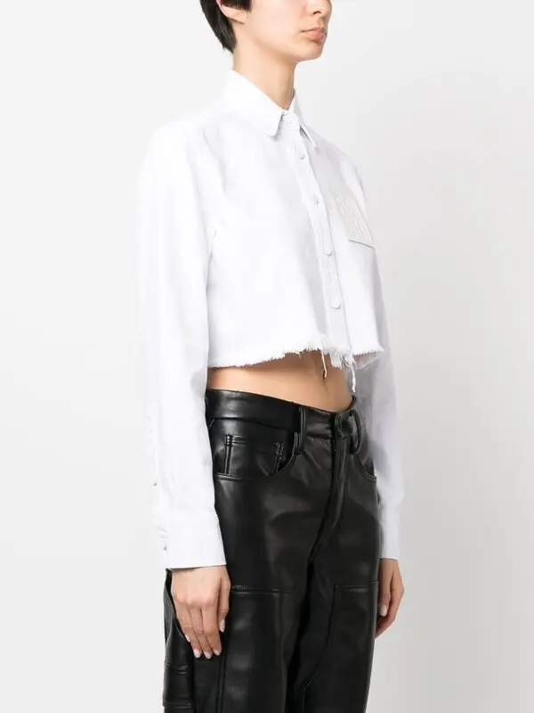 Raf Simons Logo-patch Cropped Shirt - White