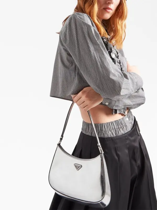 Prada Cleo Leather Shoulder Bag - Silver