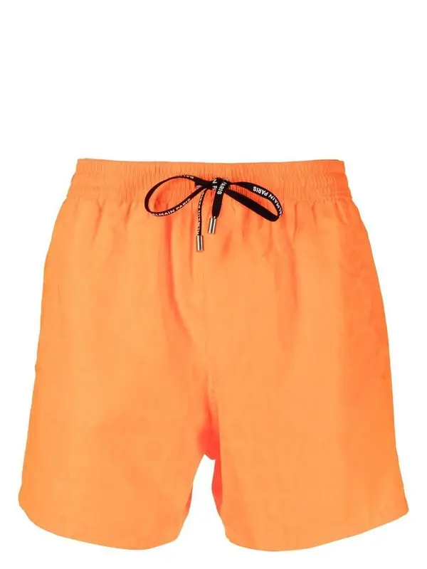 Balmain Logo-print Drawstring Swim-shorts - Orange