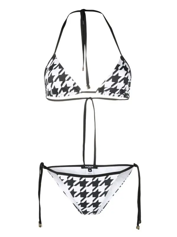 Balmain Houndstooth Halterneck Bikini - White