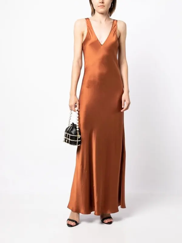 Voz V-neck Long Dress - Brown