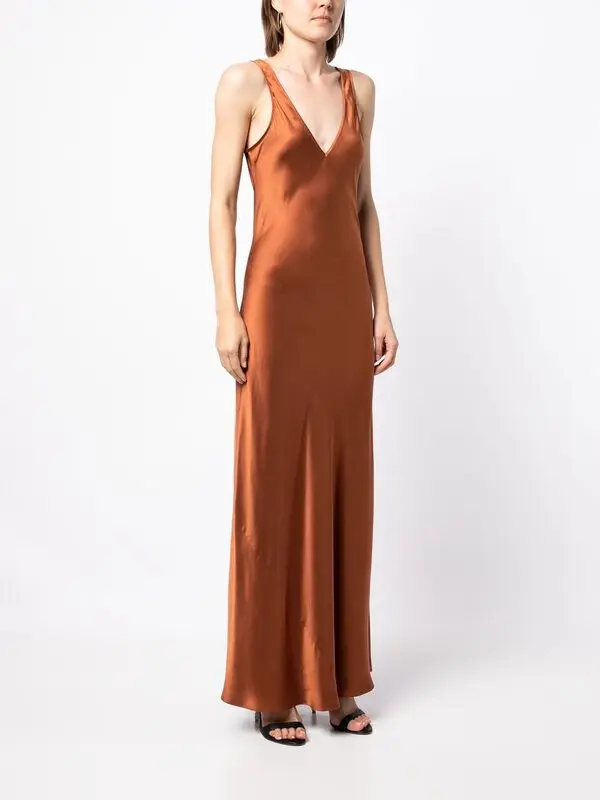 Voz V-neck Long Dress - Brown