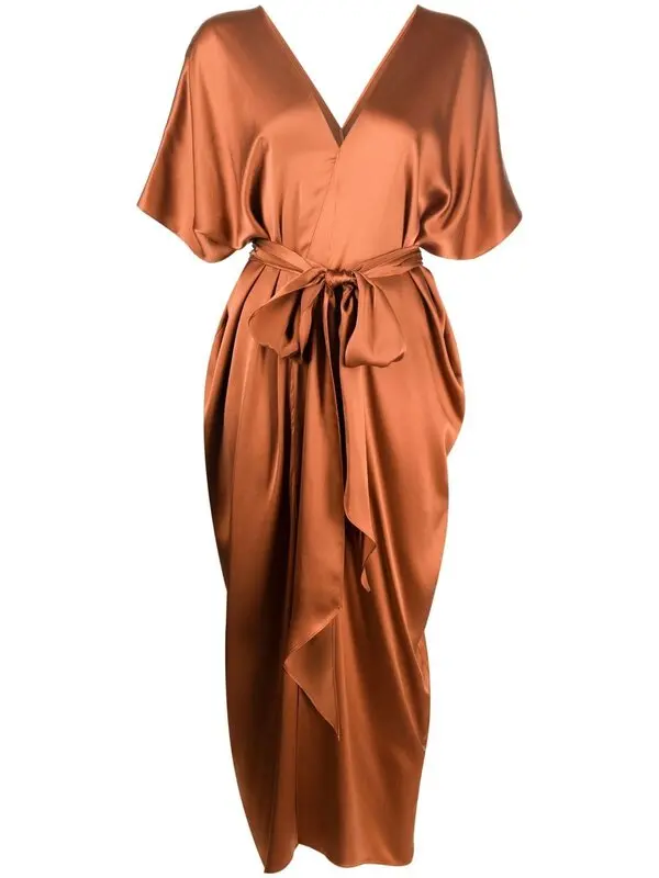 Voz Tied-waist Kaftan Dress - Brown