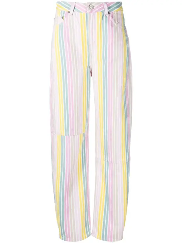 GANNI Striped Tapered Jeans - Pink