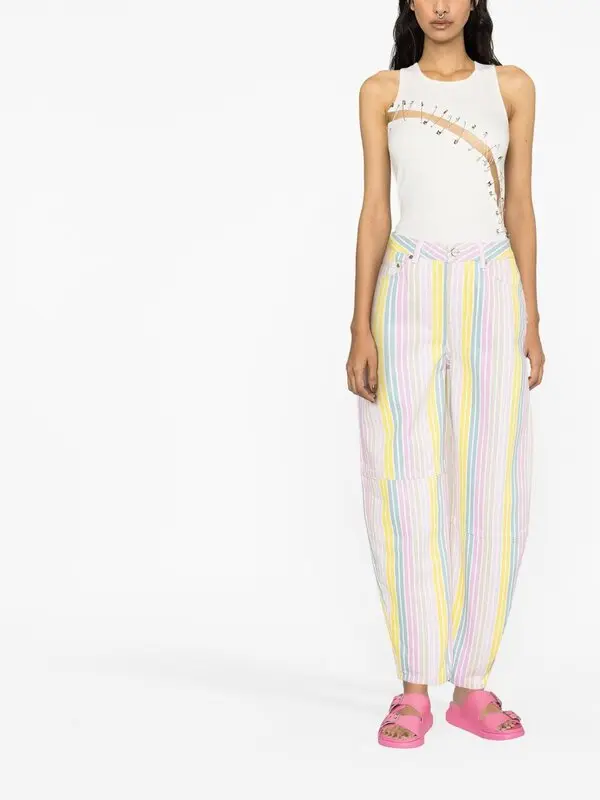 GANNI Striped Tapered Jeans - Pink
