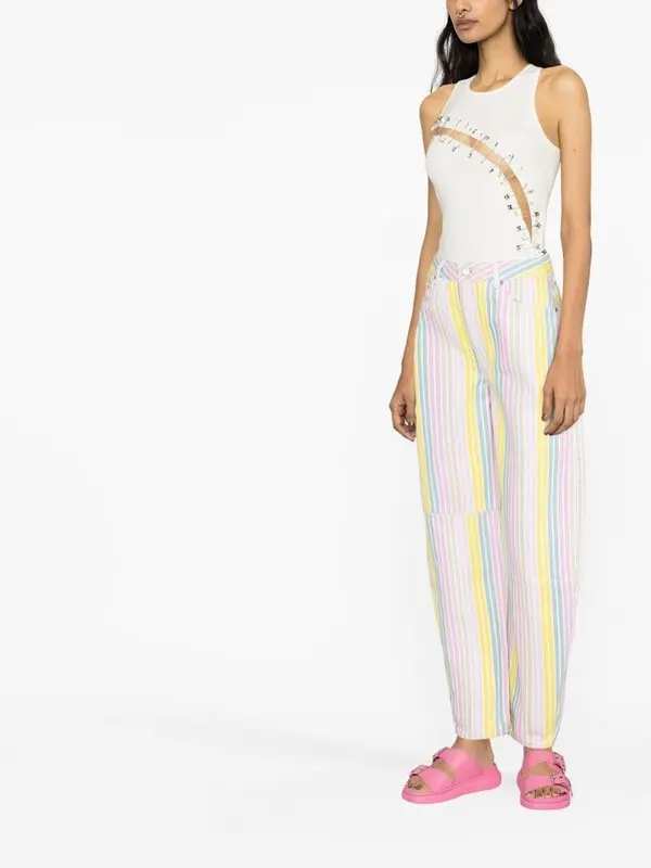 GANNI Striped Tapered Jeans - Pink