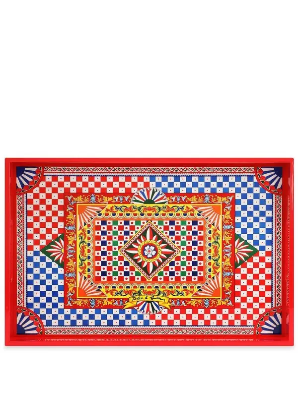Dolce & Gabbana Carretto Siciliano Print Wood Tray - Red