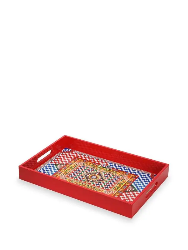 Dolce & Gabbana Carretto Siciliano Print Wood Tray - Red