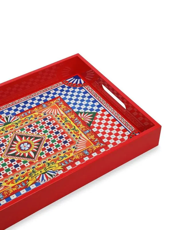 Dolce & Gabbana Carretto Siciliano Print Wood Tray - Red