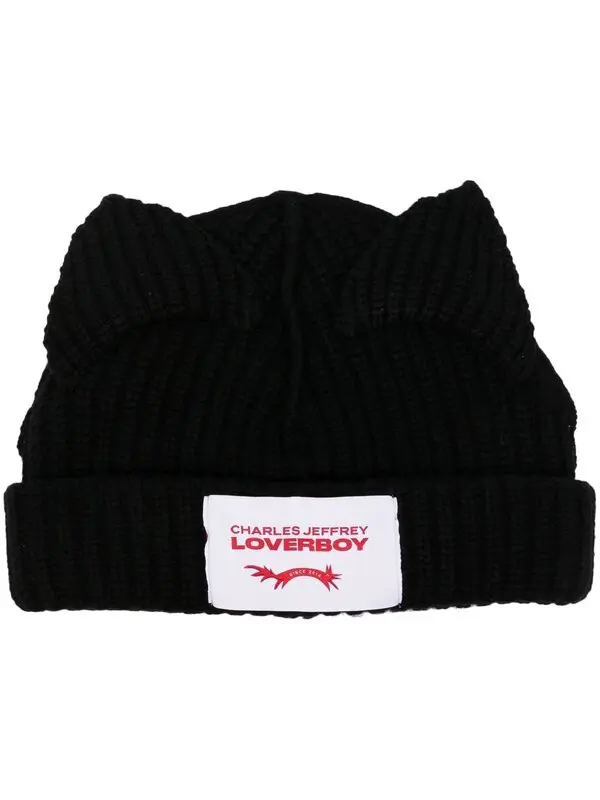 CHARLES JEFFREY Knitted Cat-ear Detail Beanie Hat