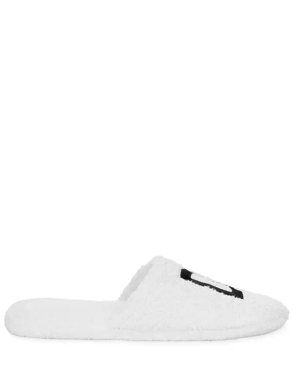 Dolce & Gabbana Embroidered Logo Cotton Slippers - White
