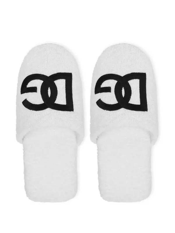Dolce & Gabbana Embroidered Logo Cotton Slippers - White