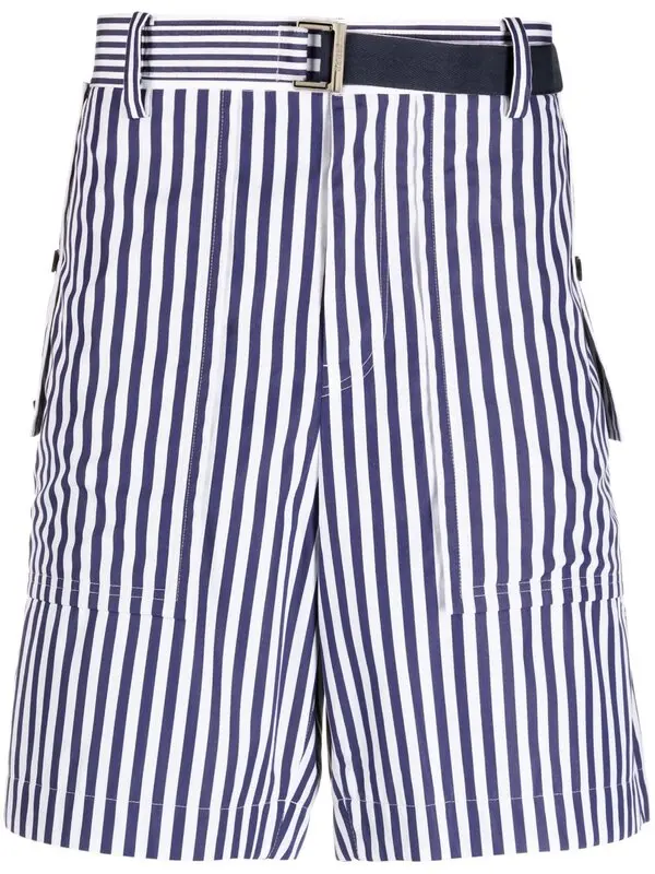 Sacai Vertical-stripe Print Cotton Shorts