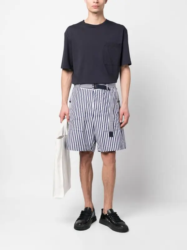 Sacai Vertical-stripe Print Cotton Shorts