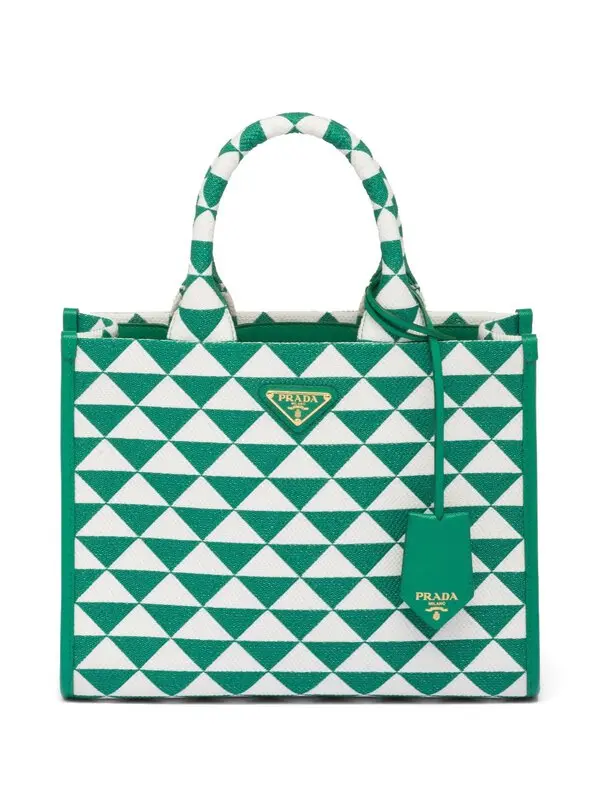 Prada Small Embroidered Tote Bag - Green