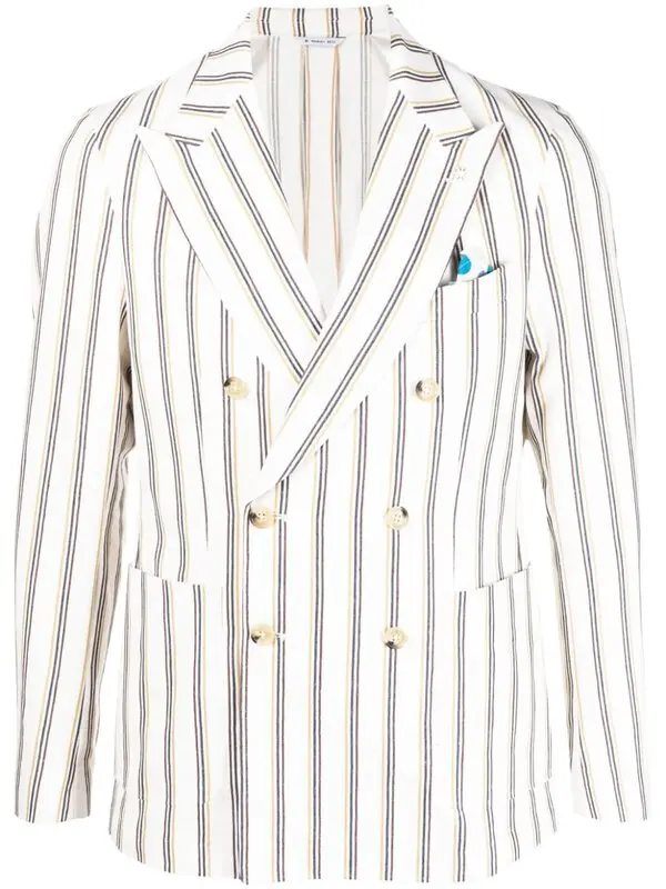 MANUEL RITZ Stripe-pattern Double-breasted Blazer - Neutrals