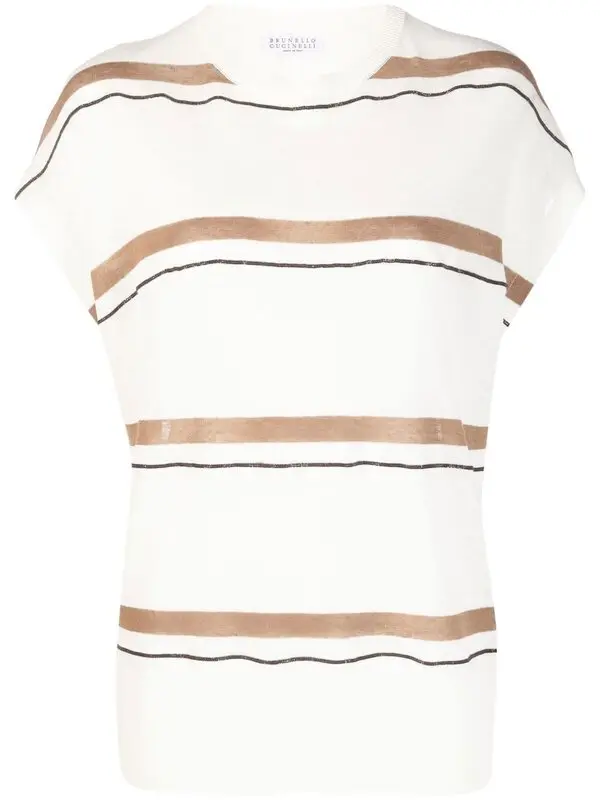 Brunello Cucinelli Striped Linen Top - White