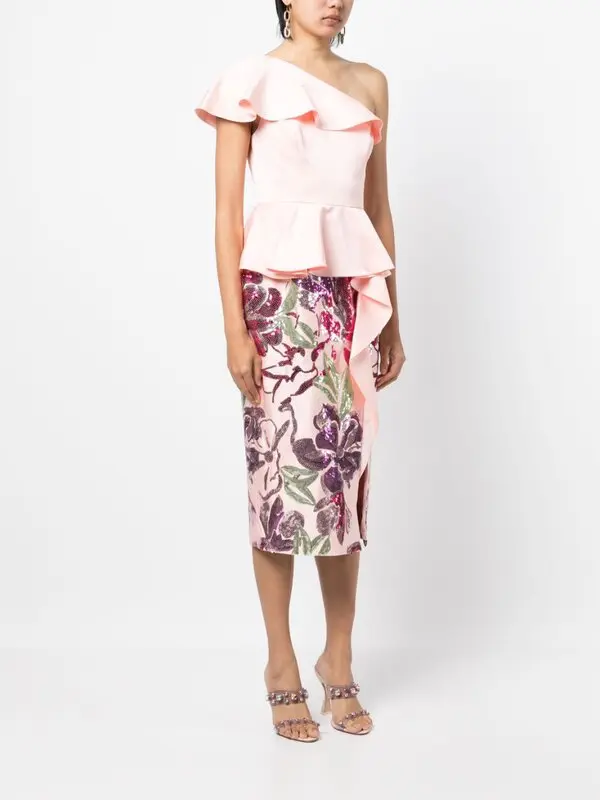 Marchesa Sequin-embellished Midi Dress