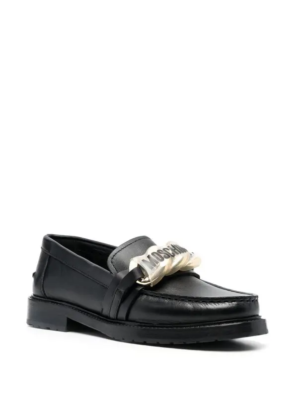 Moschino Plaque Leather Loafers