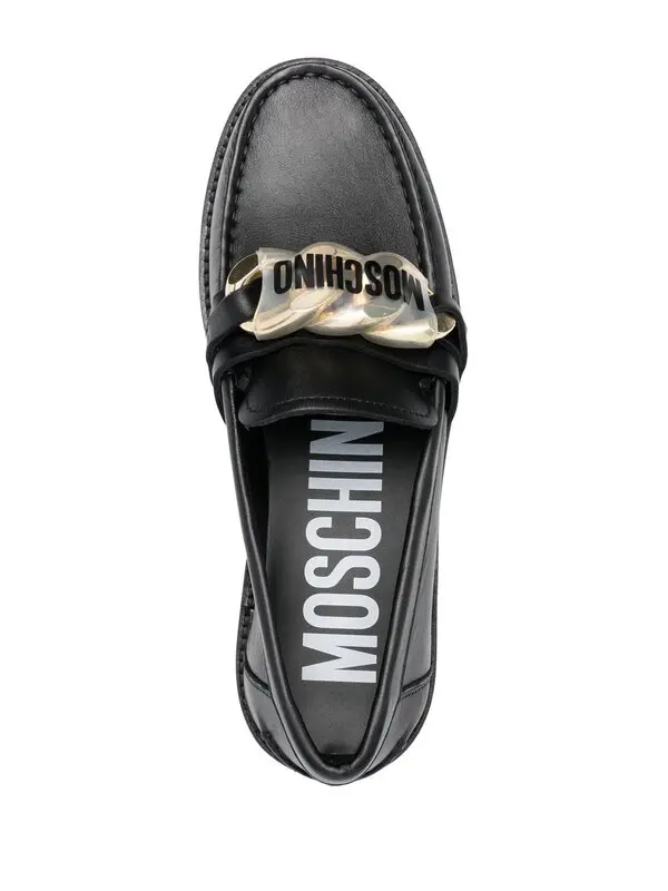 Moschino Plaque Leather Loafers