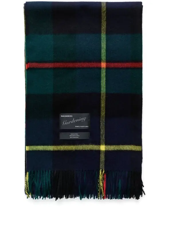 MAGNIBERG Check-pattern Alpaca Blanket - Green