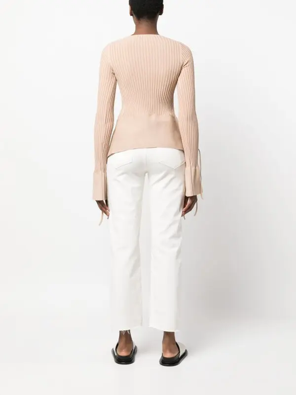 ANDREĀDAMO Cut-out Ribbed Top - Neutrals