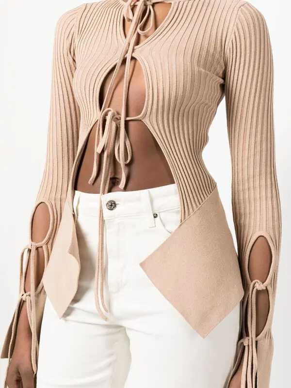 ANDREĀDAMO Cut-out Ribbed Top - Neutrals