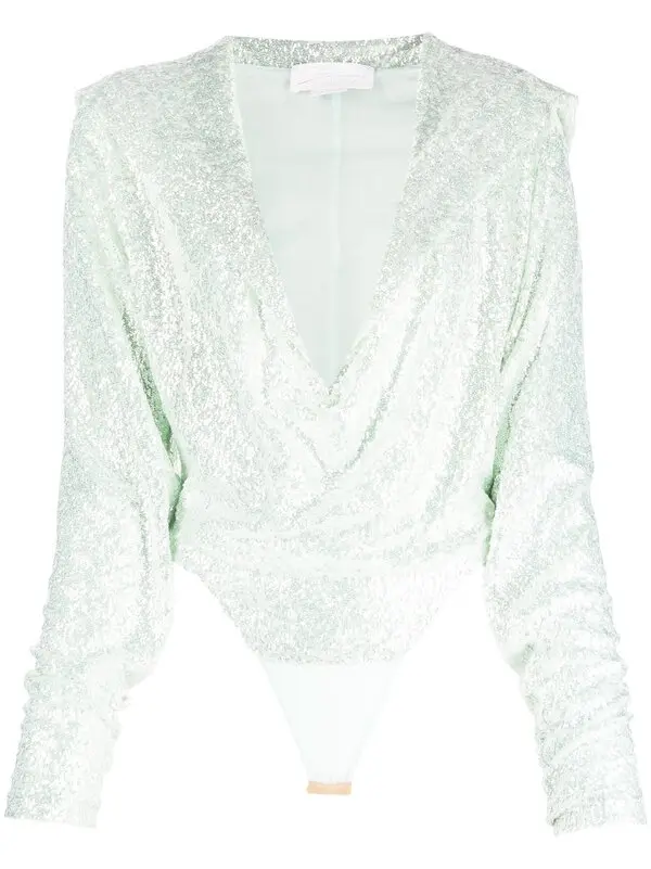 GENNY Sequin-embellished Long-sleeve Bodysuit - Green