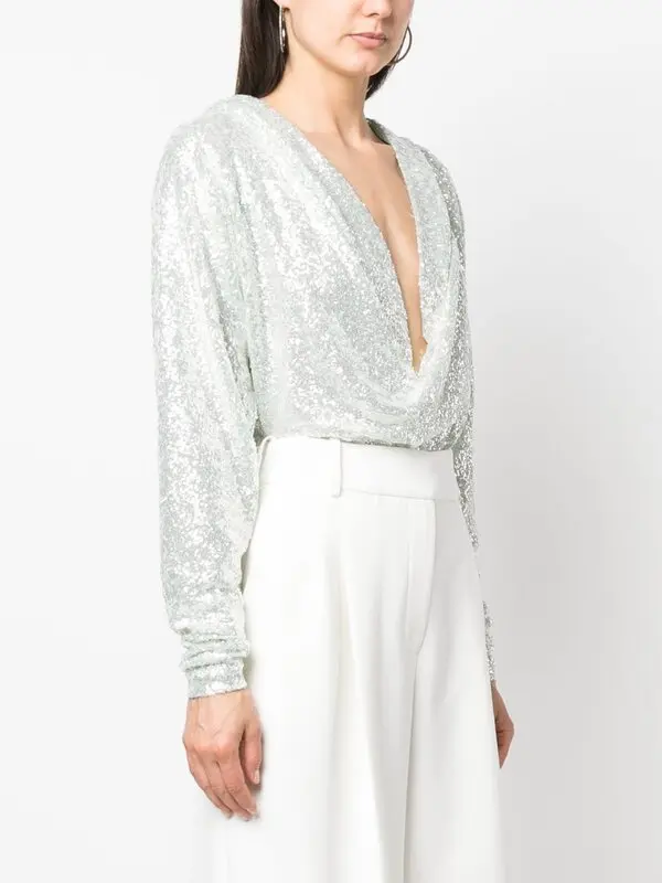 GENNY Sequin-embellished Long-sleeve Bodysuit