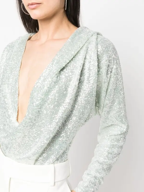 GENNY Sequin-embellished Long-sleeve Bodysuit