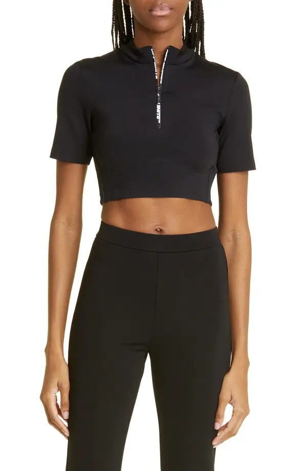 Off-White Logo Half Zip Crop Rib Top