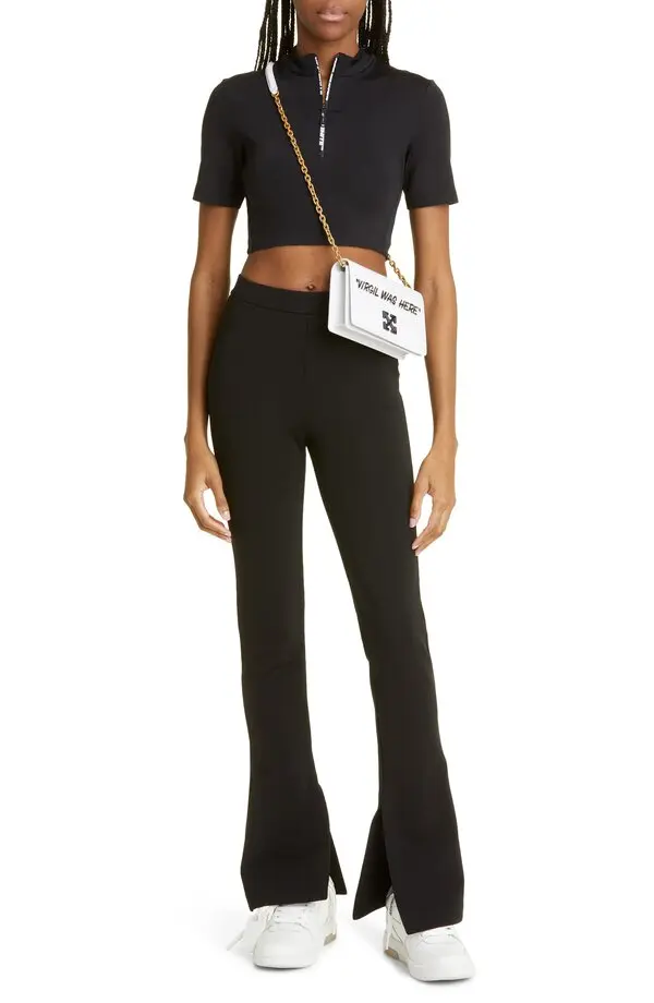 Off-White Logo Half Zip Crop Rib Top