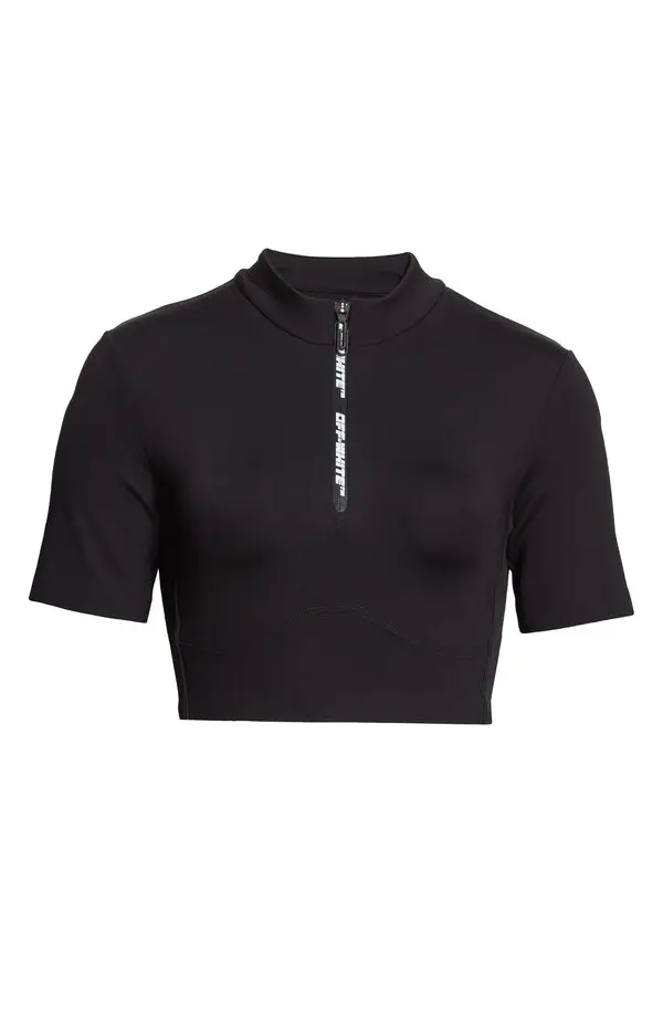 Off-White Logo Half Zip Crop Rib Top